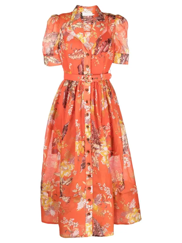 Zimmermann Matchmaker Floral-print Midi Shirtdress - Orange