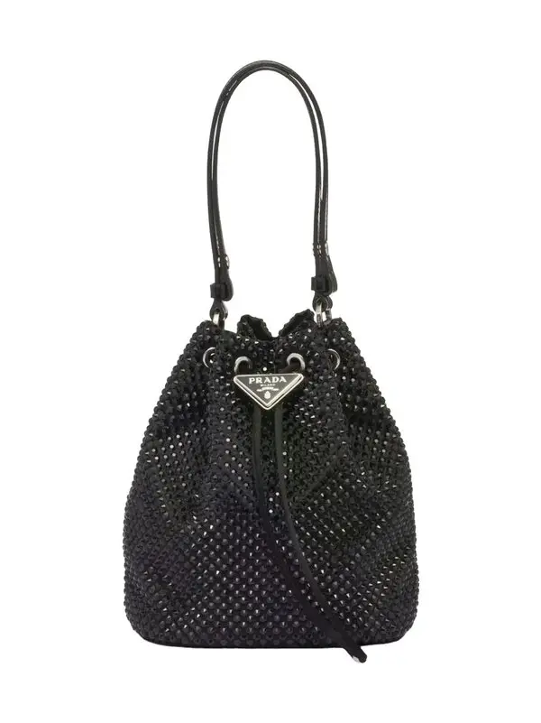 Prada Crystal-embellished Drawstring Bucket Bag - Black