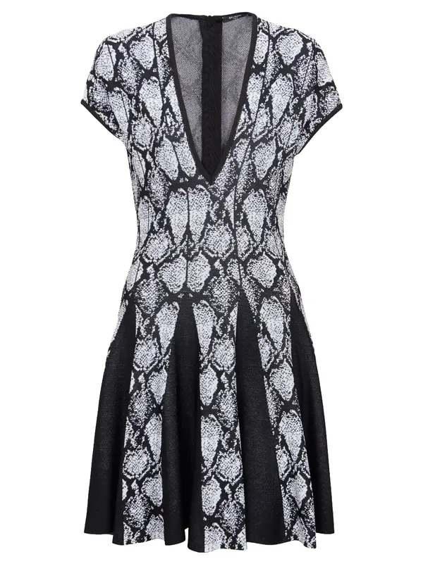 Balmain Python-jacquard Knitted Skater Dress - Black