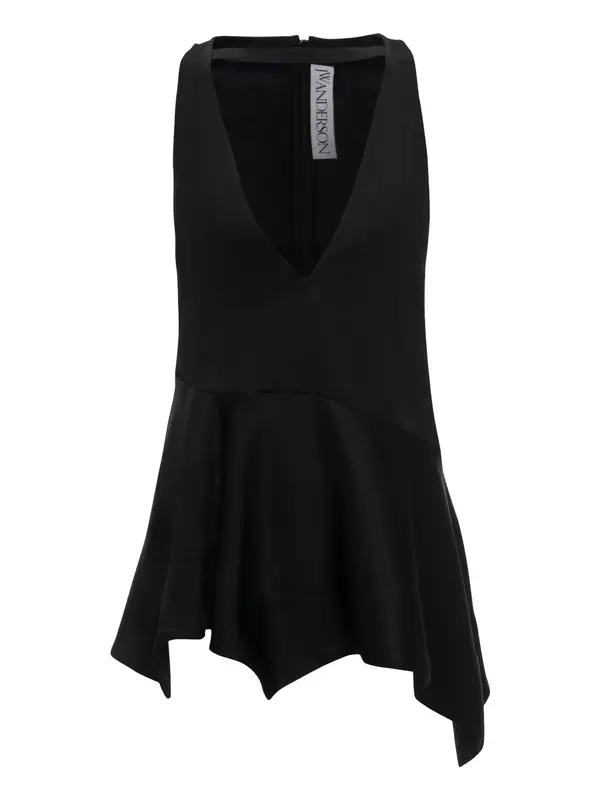 JW Anderson Ruffle-hem Satin Top - Black