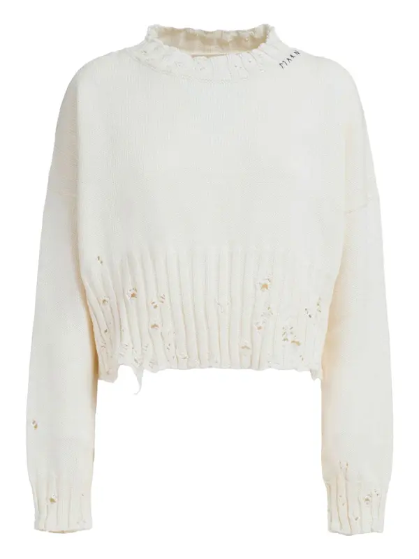 Marni Cropped Distressed Jumper - White