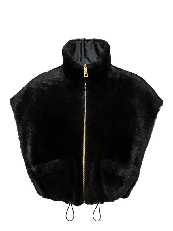 Prada Reversible Shearling Cropped Vest - Black