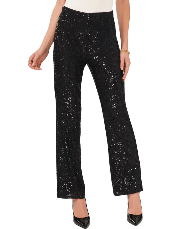 Vince Camuto Sequin Flare Leg Pants - Rich Black