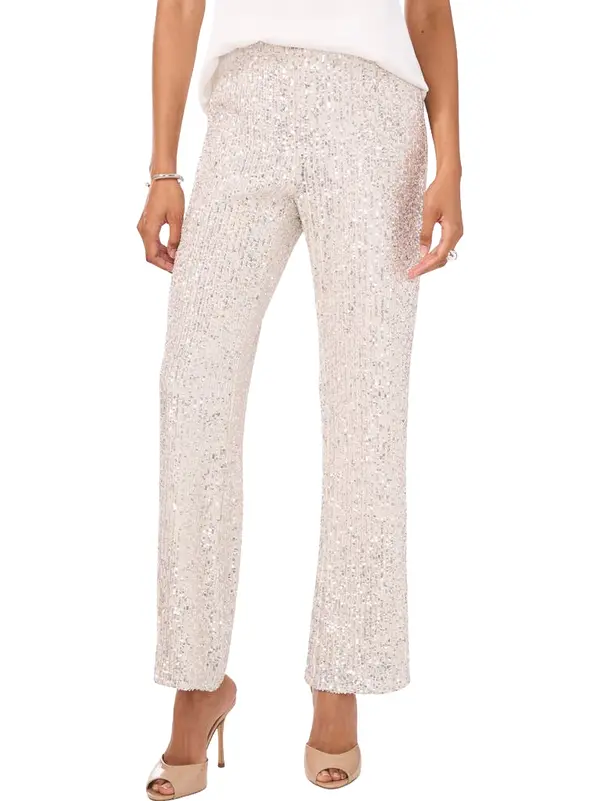 Vince Camuto Sequin Flare Leg Pants - Silver