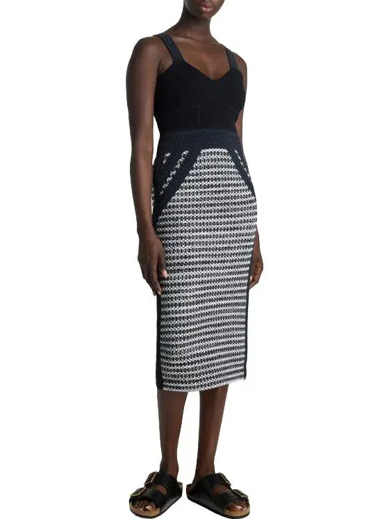 St. John Bicolor Knit Midi Dress - Black/ivory Multi