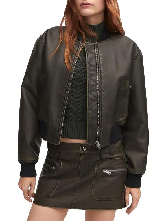 Mango Worn Out Effect Bomber Jacket - Brown