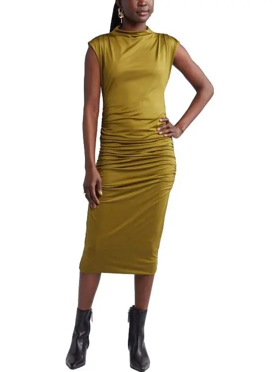 OPEN EDIT Ruched Body-con Midi Dress - Olive Avocado