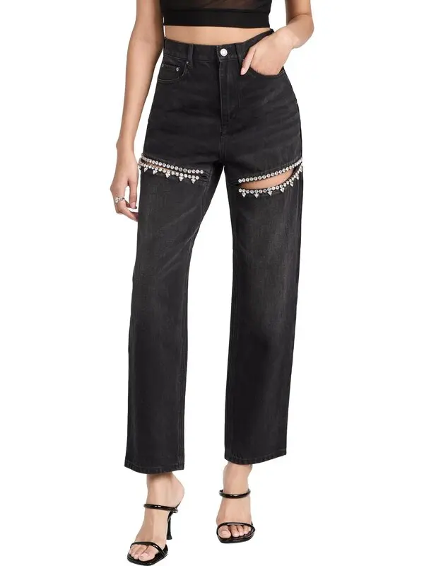AREA Crystal Slit Jeans - Black