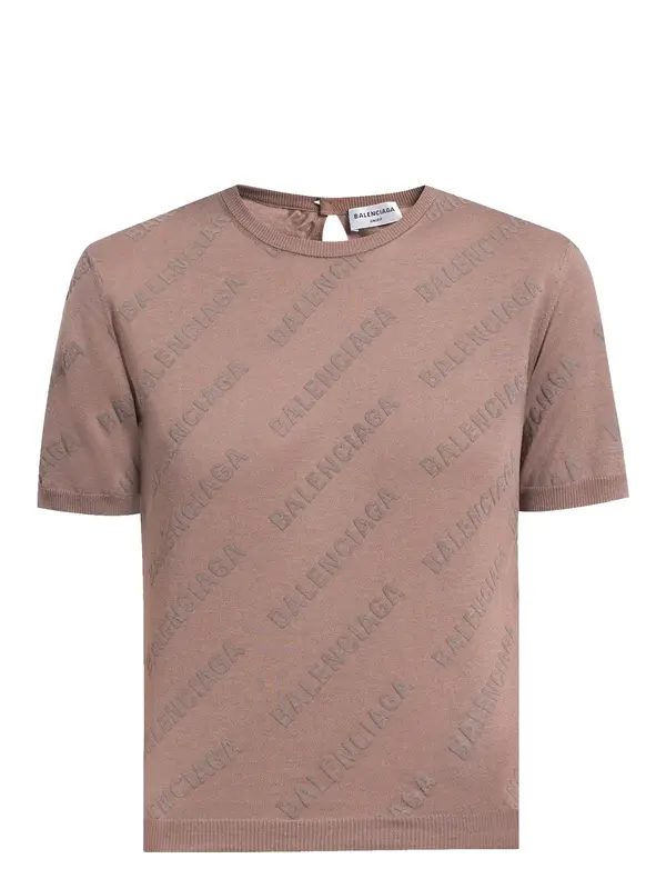 Balenciaga All-over Logo Knitted Top - Brown