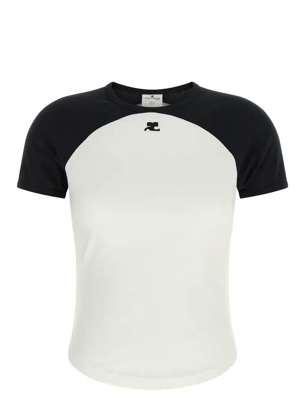 COURREGES Circle Contrast T-shirt - White/black