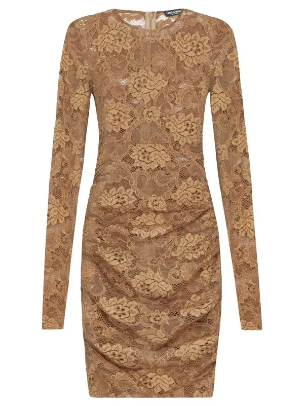 Dolce & Gabbana Floral Lace Mini Dress - Beige