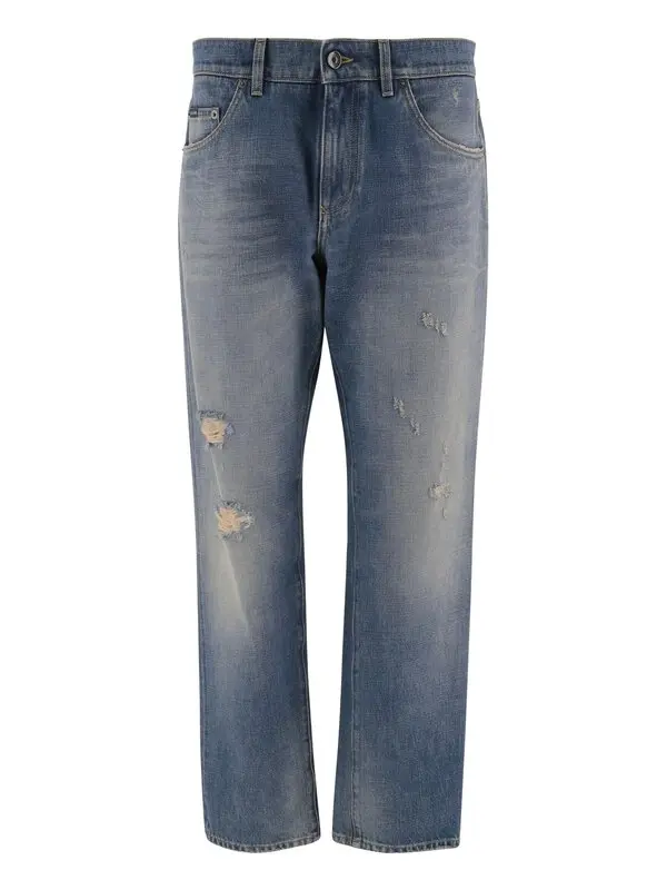 Dolce & Gabbana Cotton Jeans With Ripped Detail - Denim