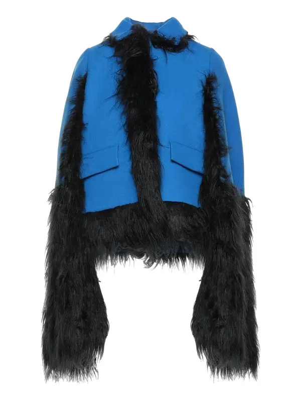 MAISON MARGIELA Faux Fur Trimmed Cape Jacket - Blue
