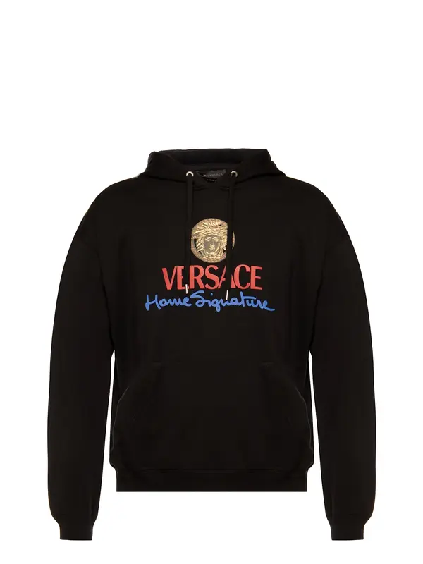Versace Logo Hooded Sweatshirt - Black
