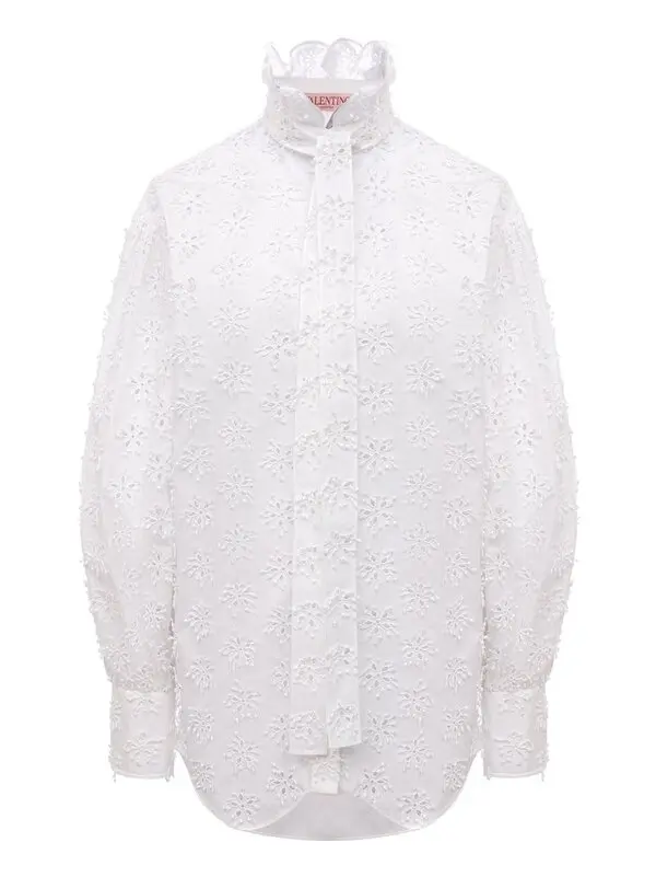 Valentino Garavani Cotton Blend Long Sleeve Shirt - White