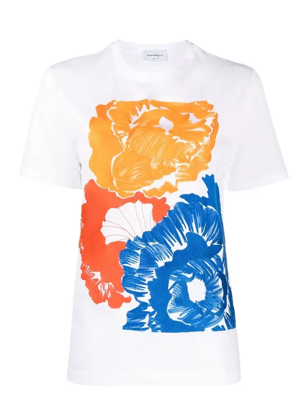 FERRAGAMO Floral Cotton T-shirt - White