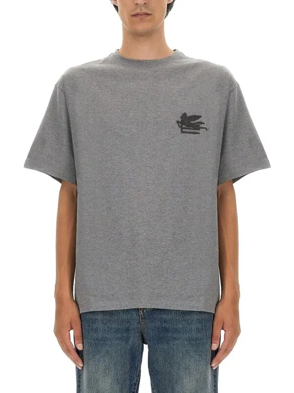Etro T-shirt With Pegasus Embroidery - Grey
