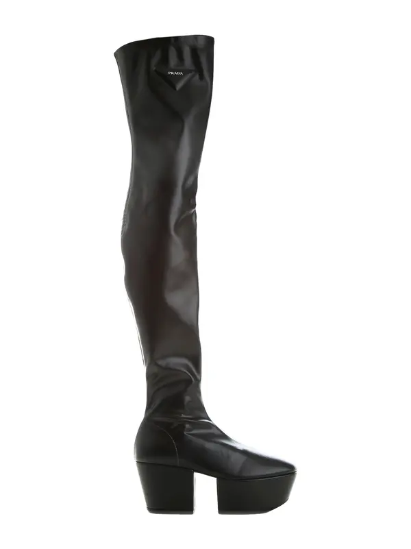 Prada Leather Platform Over-the-knee Boots - Black
