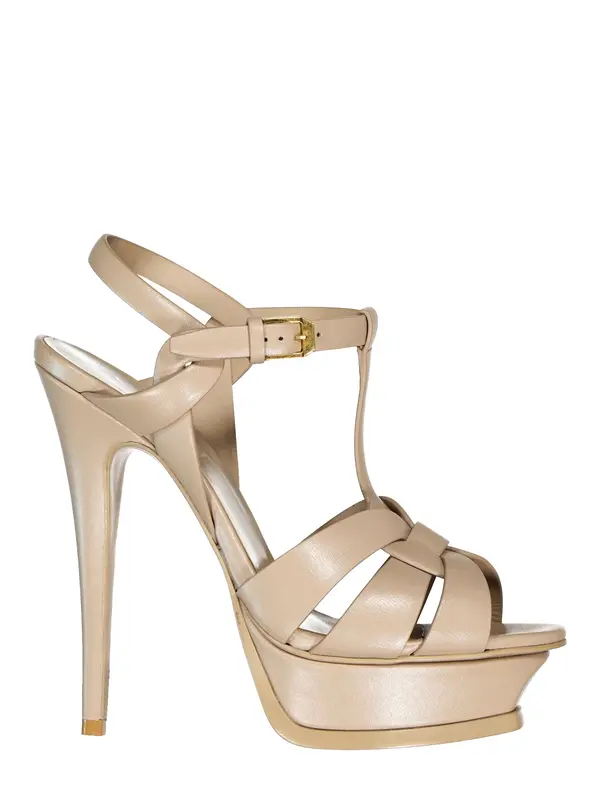 Saint Laurent Tribute Leather Sandals - Beige