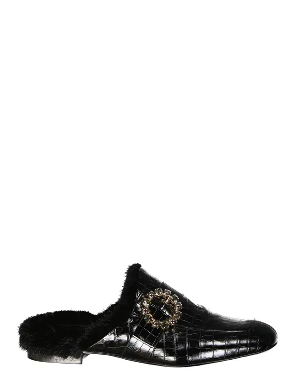 Eleventy Leather Fur Mules - Black