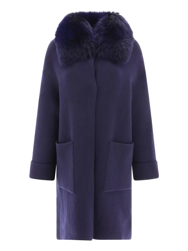 GIOVI Wool And Cashmere Fur Coat - Blue