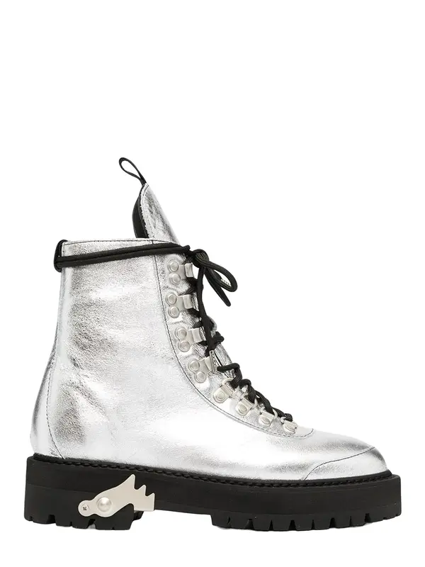 Off White Metallic Ankle Boots - Silver