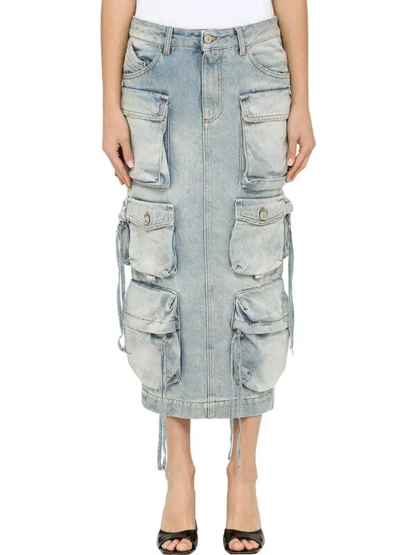 Attico Denim Cargo Midi Skirt - Light Blue