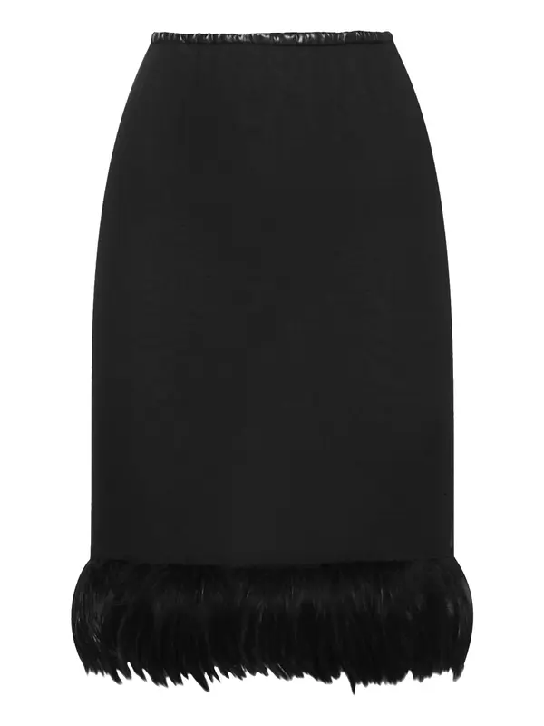 Saint Laurent Feather-trimmed Silk Skirt - Black