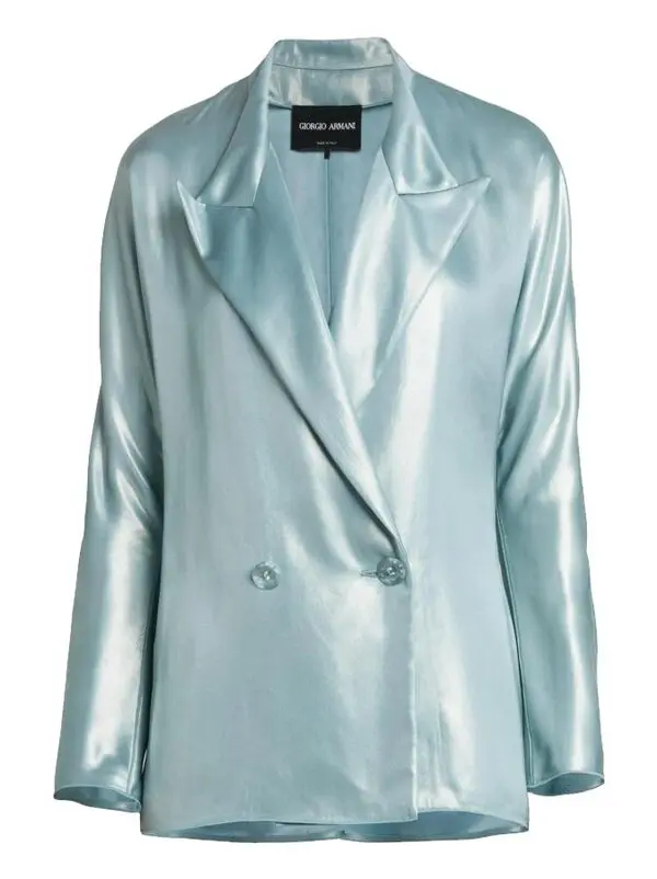 Giorgio Armani Laminated Satin Relaxed Blazer - Silver Cloud