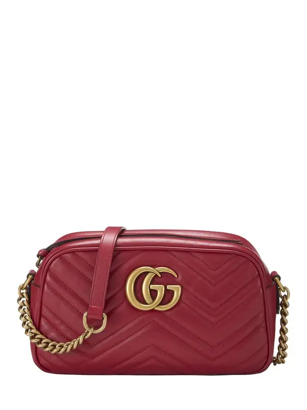 Gucci Leather Gg Marmont Crossbody - Red