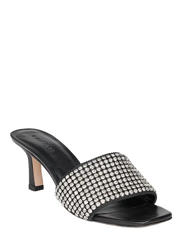 Whistles Adella Square Toe Diamante Mid Heel Sandals - Black
