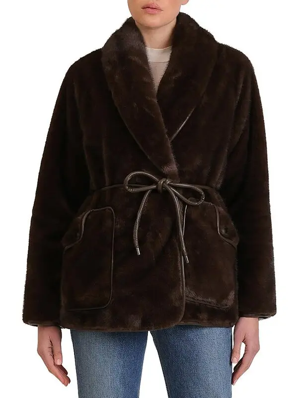 Avec Les Filles Faux Fur Belted Robe Coat - Espresso