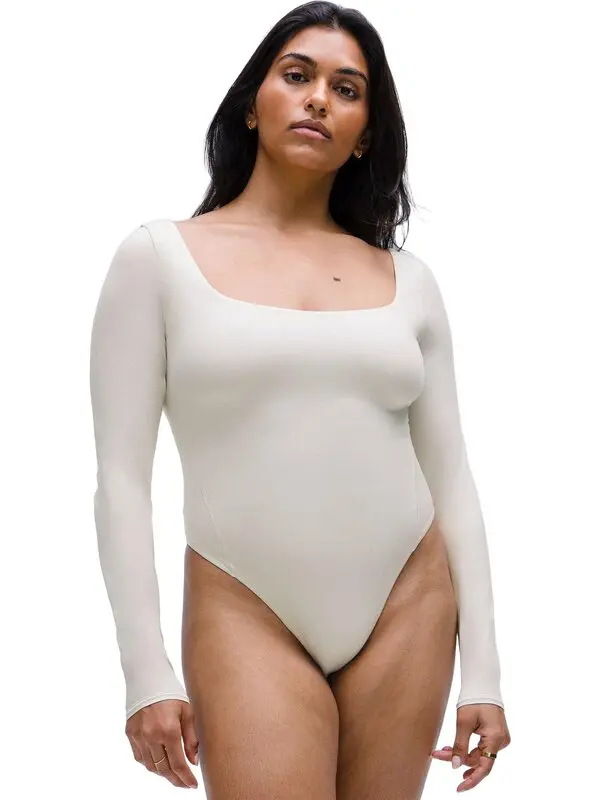 Lululemon Wundermost Ultra-soft Nulu Square-neck Long-sleeve Bodysuit - Bone
