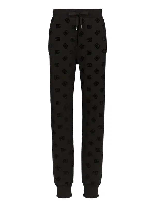 Dolce & Gabbana Logo-flocked Cotton Track Pants - Black