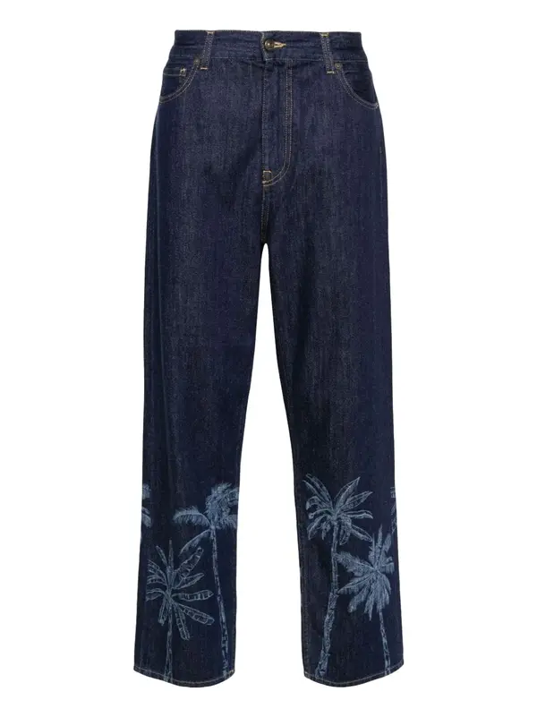 Alanui Graphic-print Straight-leg Jeans - Blue