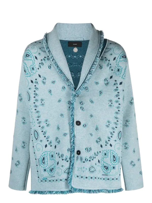 Alanui Bandana-jacquard Cashmere Cardigan - Blue