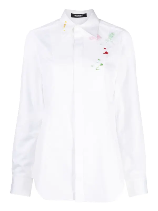 UNDERCOVERISM Floral-embroidered Cotton Shirt - White
