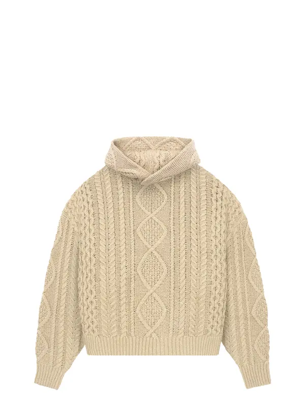 Fear Of God Cable Knit Hoodie 'gold Heather - Tan