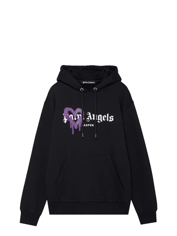 Palm Angels Aspen Heart Sprayed Hoodie - Black
