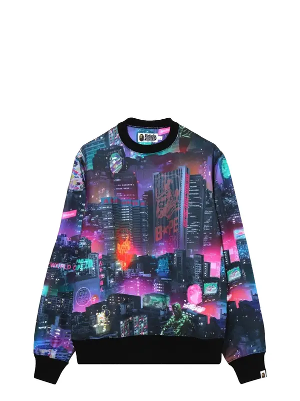 A BATHING APE Neon Tokyo Crewneck - Black