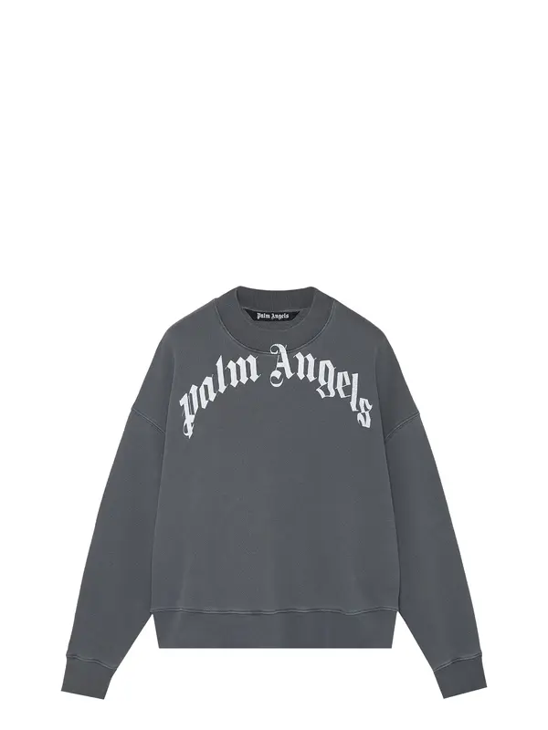 Palm Angels Gd Curved Logo Crew /white - Black
