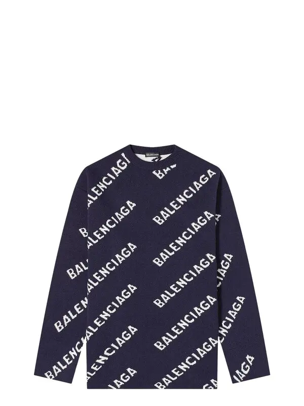 Balenciaga Allover Logo Crewneck /white - Black