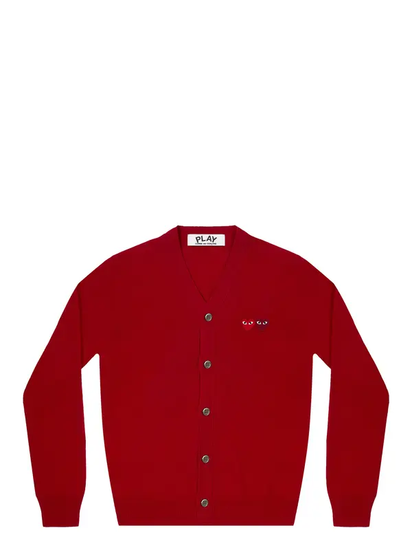 Play Comme Des Garcon Double Heart Cardigan - Red