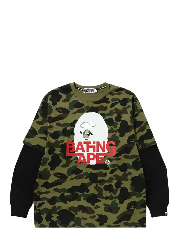 A BATHING APE 1st Camo Relaxed Fit Layered Long-sleeve Tee - Green