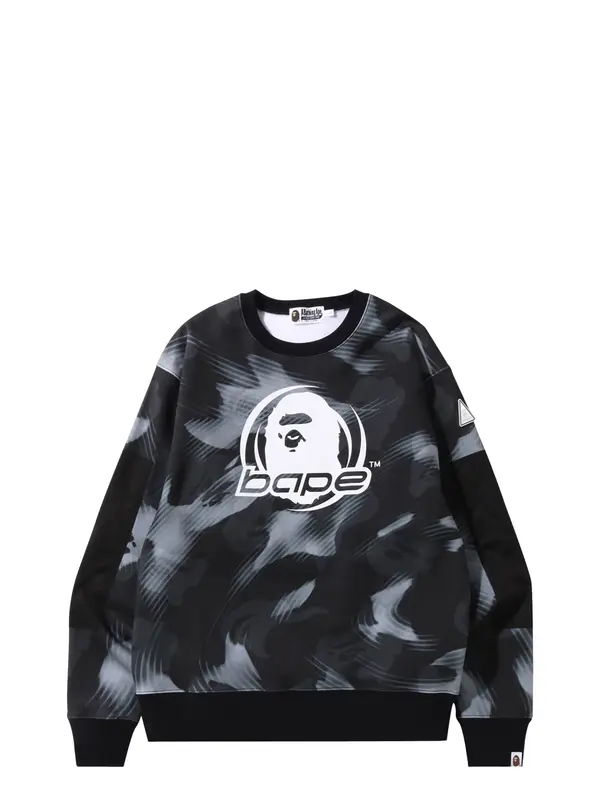 A BATHING APE Stroke Camo Relaxed Fit Crewneck - Black