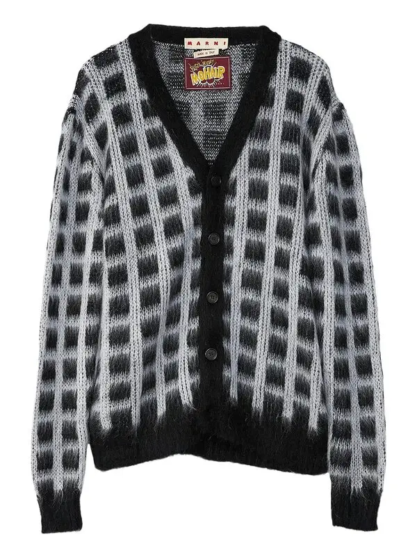 Marni Brushed Check Cardigan - Black
