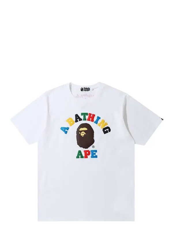 A BATHING APE Multi Color Letters College Tee - White