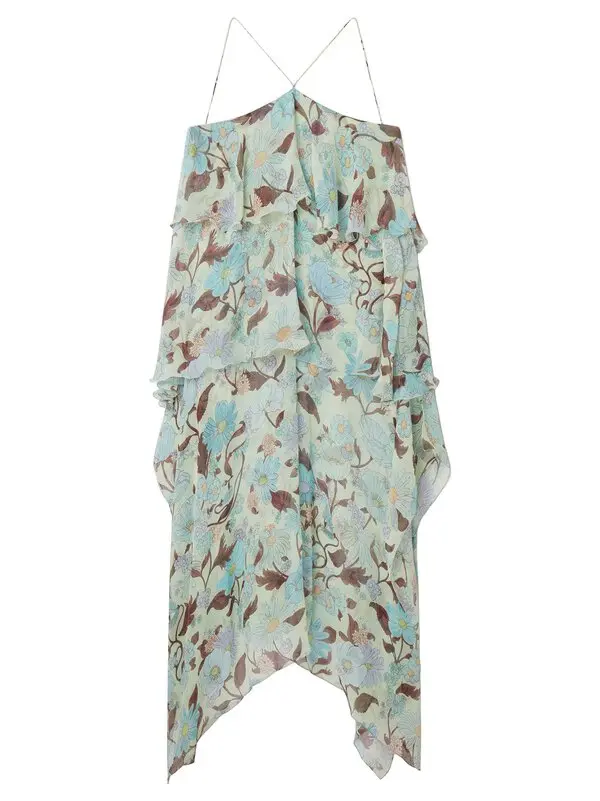 Stella McCartney Lady Garden Print Silk Chiffon Halterneck Dress - Mint Multicolour
