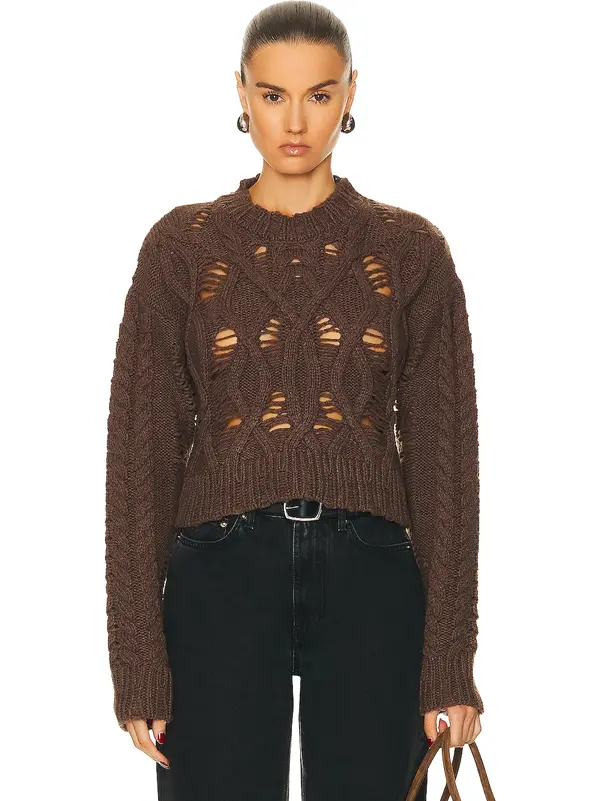 AISLING CAMPS Crop Cable Sweater - Brown