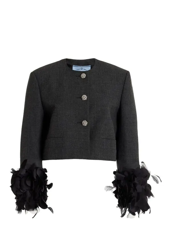 Prada Feather-embellished Wool Jacket - Grey